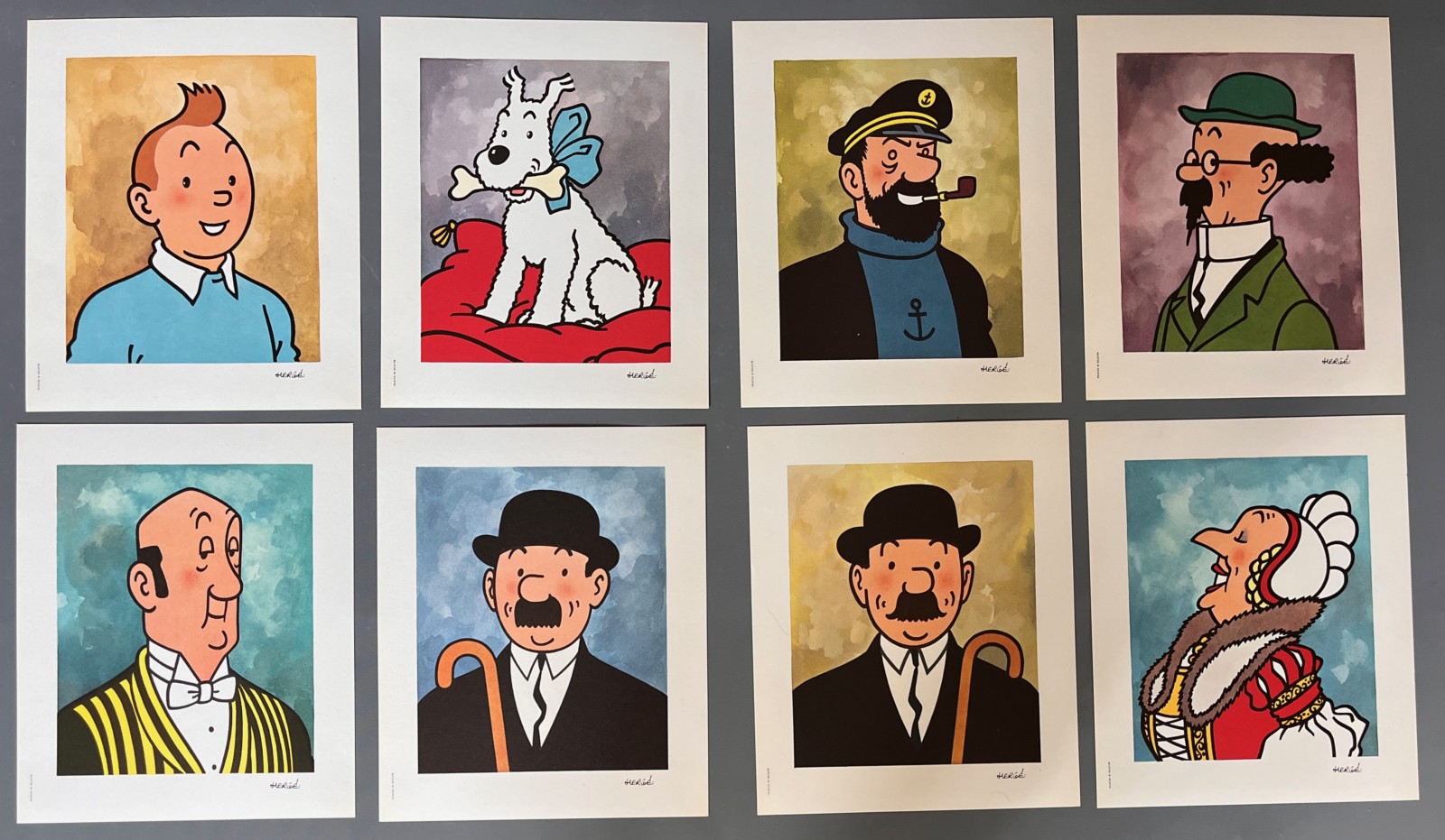 Hergé, Portfolio, Portraits Tintin, 8 personnages, Casterman, 1966