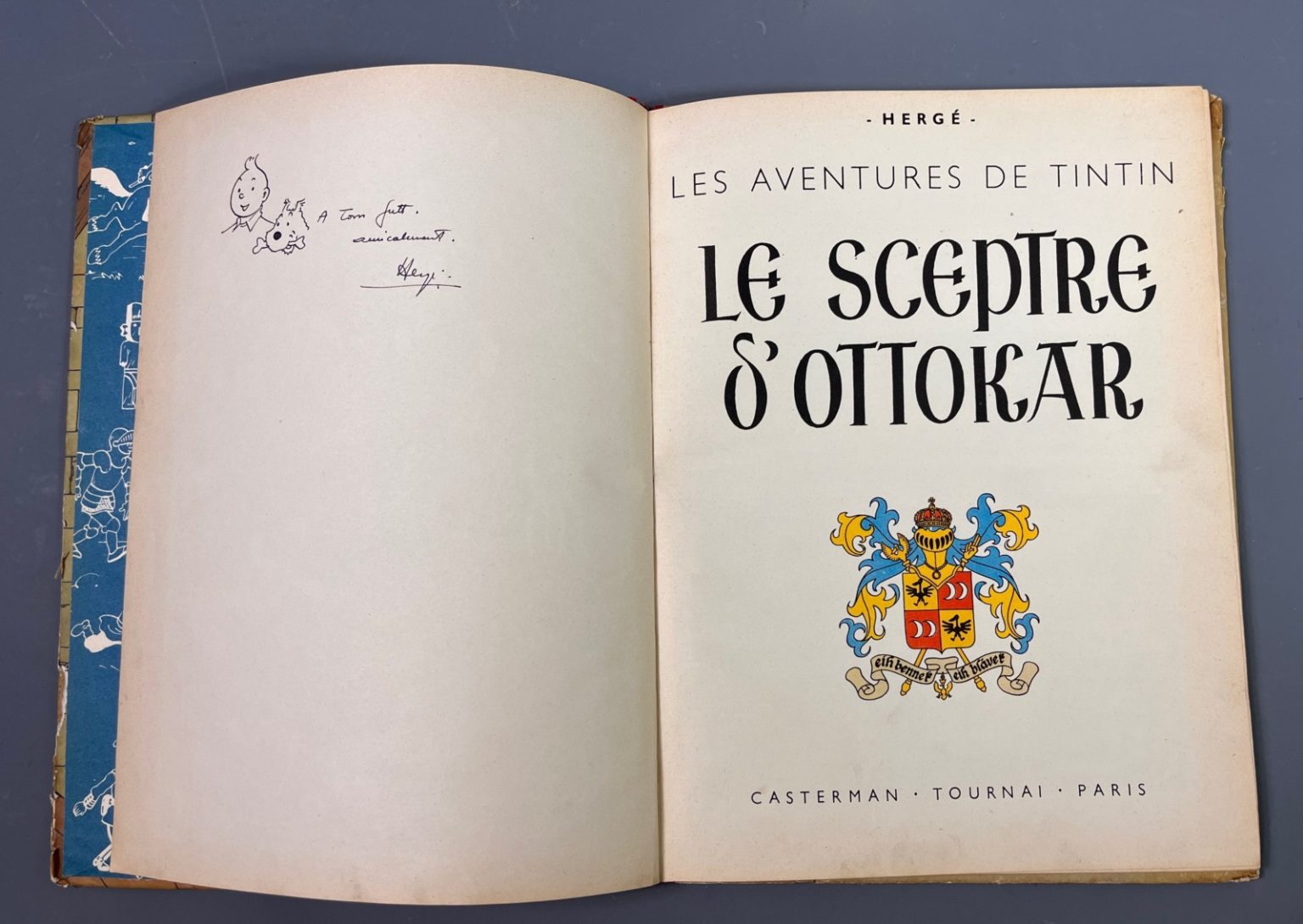 Hergé, Tintin, Le sceptre d'Ottokar, avec dessin dédicacé
